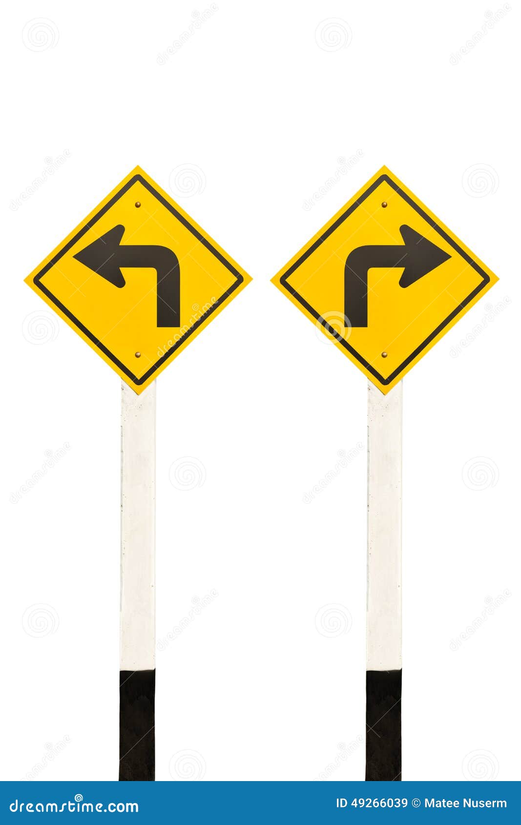 Left Turn and Right Turn Road Signpost Stock Image - Image of warning ...