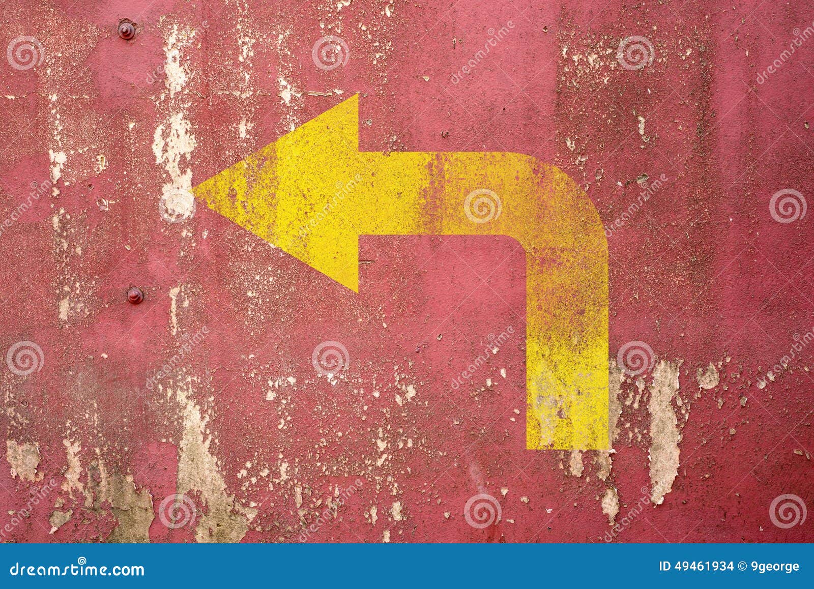 Left Turn Road Sign Painted on Wall Stock Photo - Image of message ...