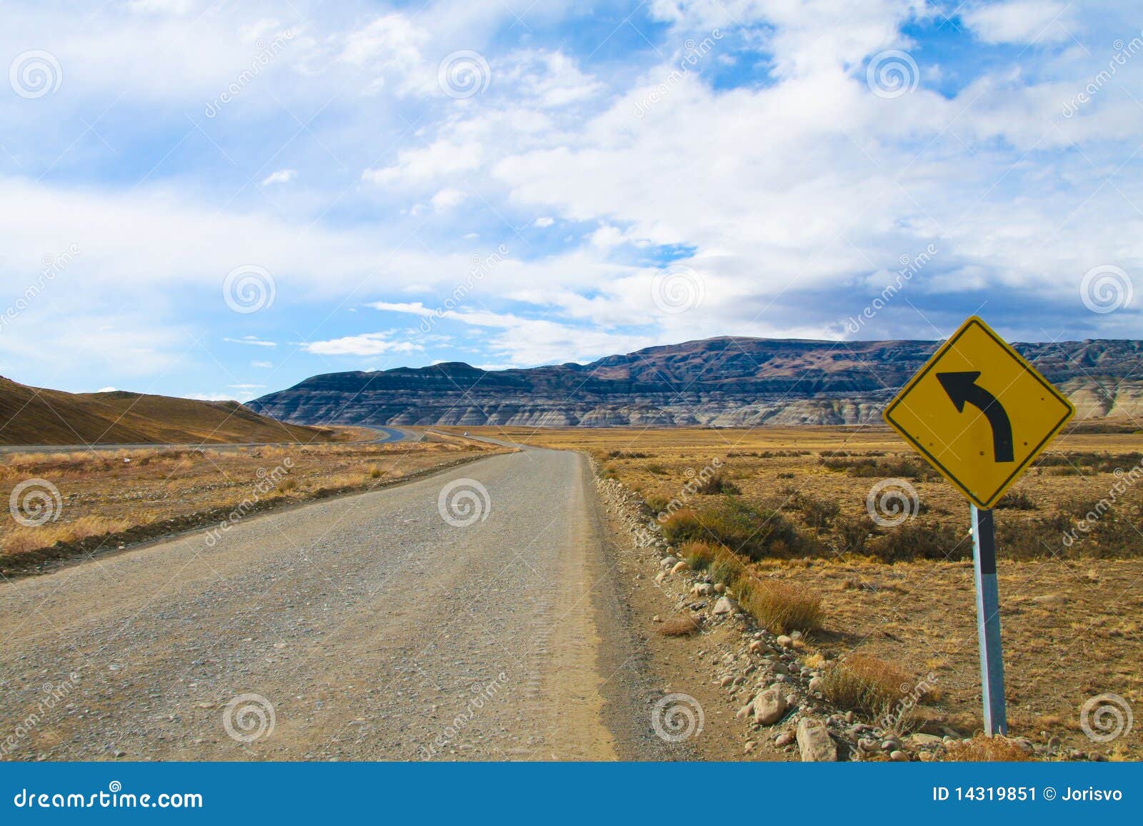 Left Turn Ahead Route Road Sign Perspective, Yellow Isolated Roadside ...