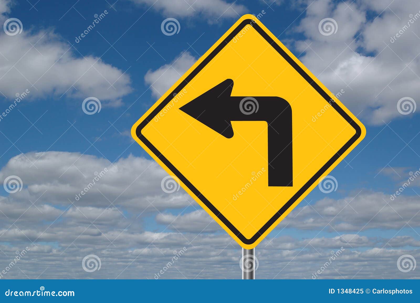 Left Turn Ahead Route Road Sign Perspective, Yellow Isolated Roadside ...