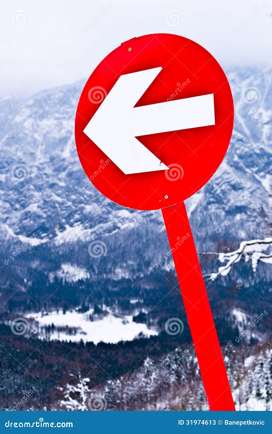 Left Turn Sign on a Red Track Stock Image - Image of left, color: 31974613