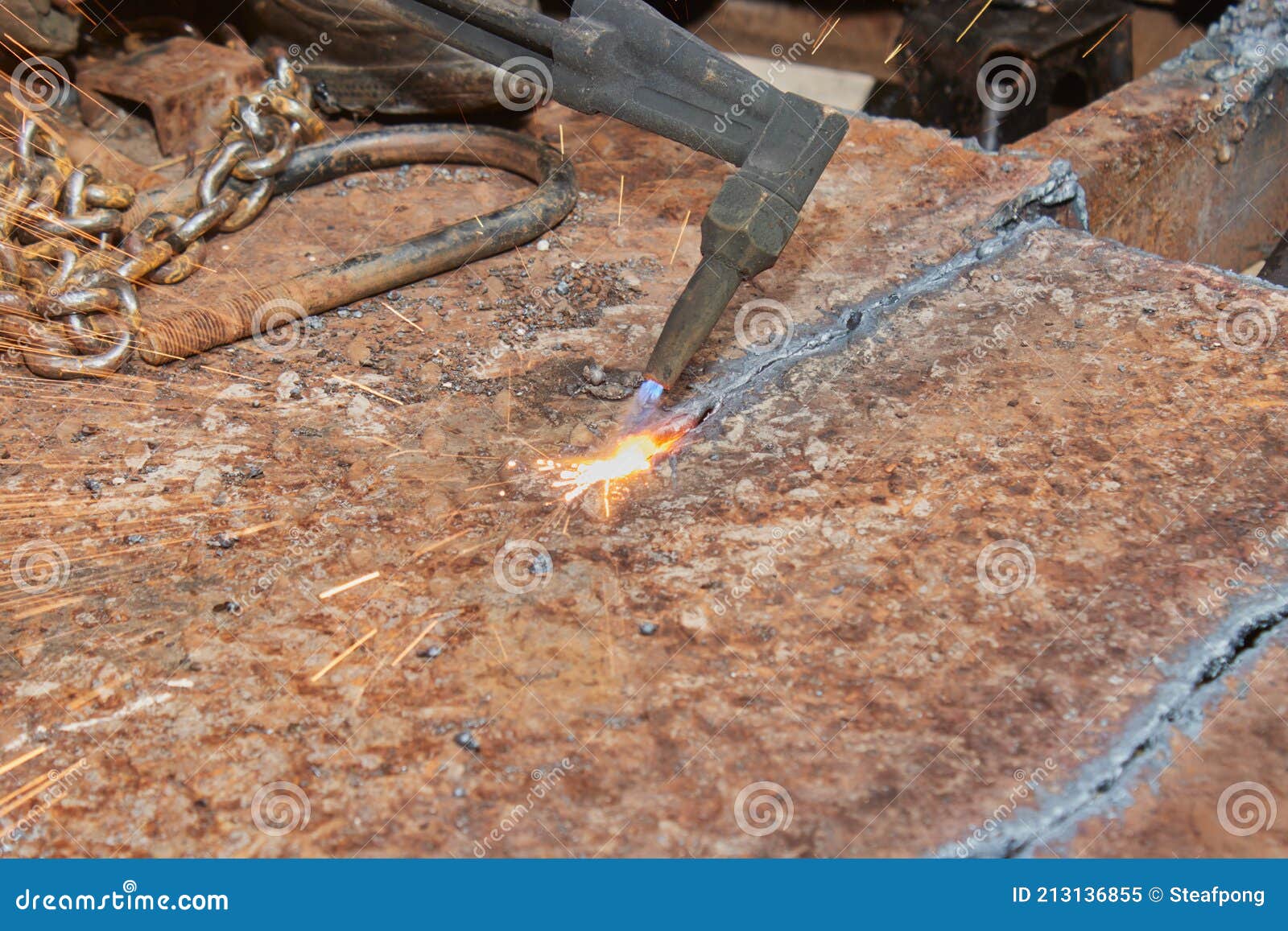Left View Checker Plate Cutting by Oxygen Acetylene Cutting Torch ...