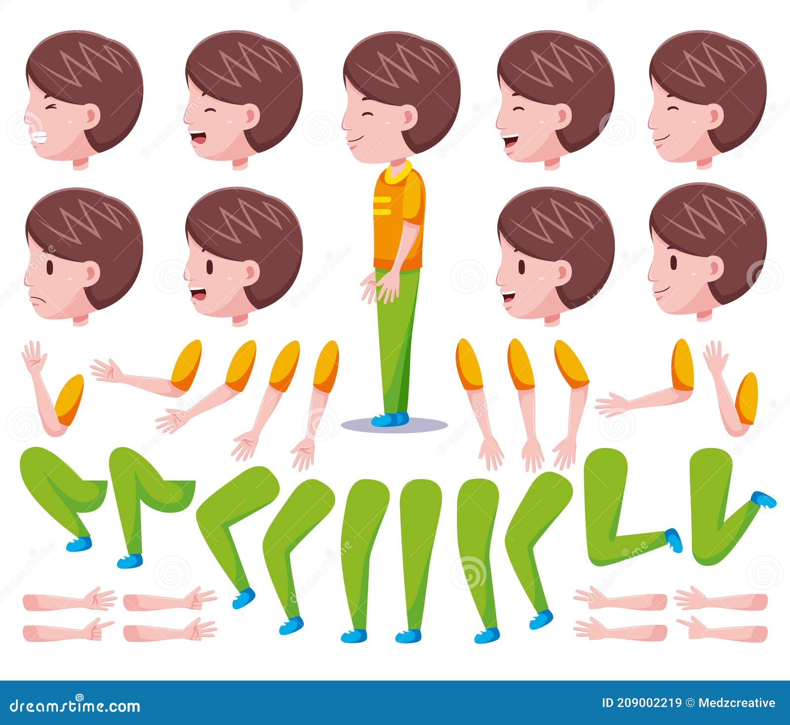 Left View Cute Boys Character Creation Set 03 Stock Vector ...