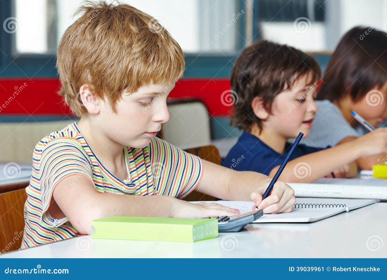 Lefthanded Boy in Elementary School Stock Image - Image of class, task ...