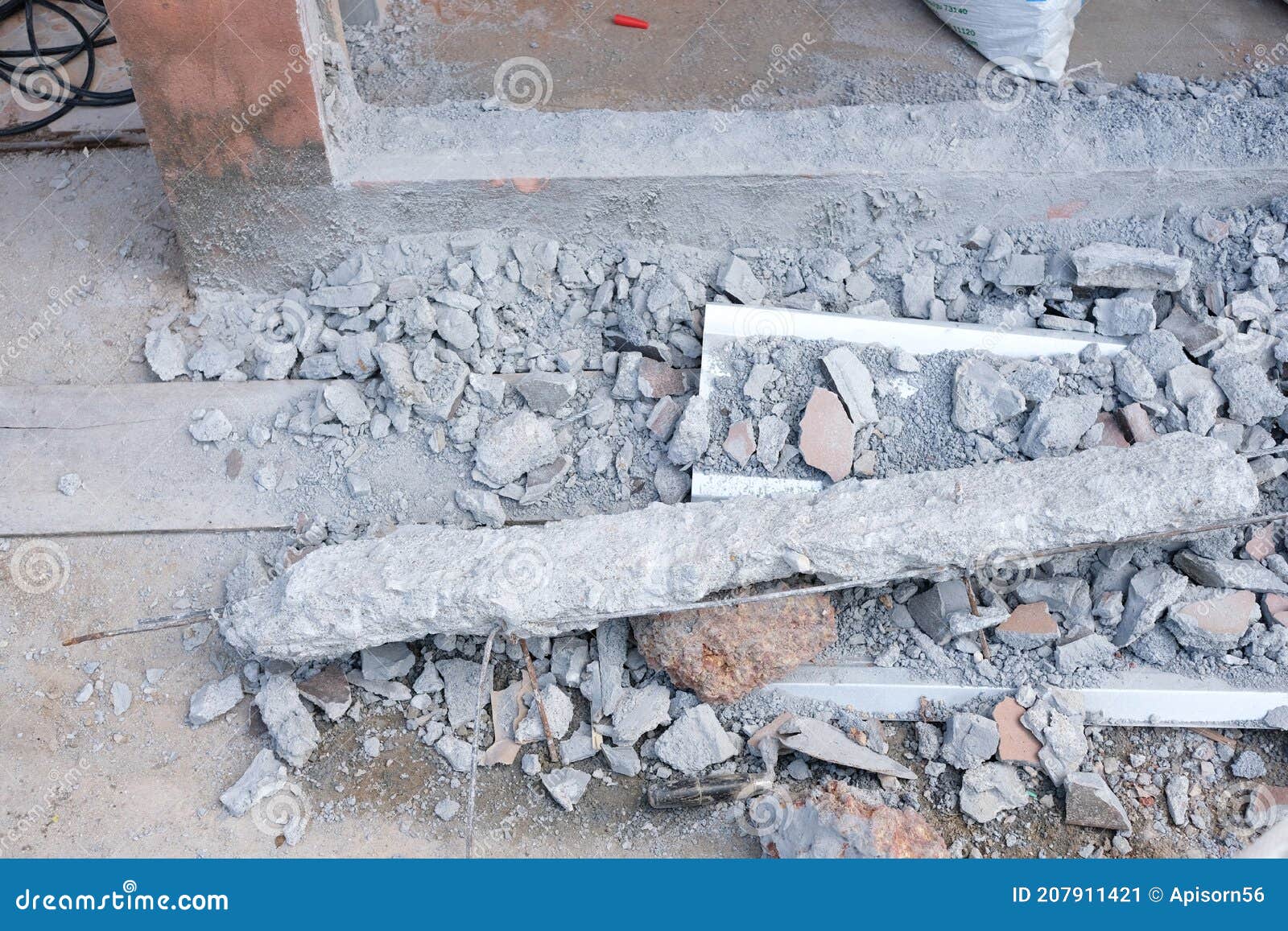 Leftover Broken Cement on Concrete Floor . Home Improvement Concept ...