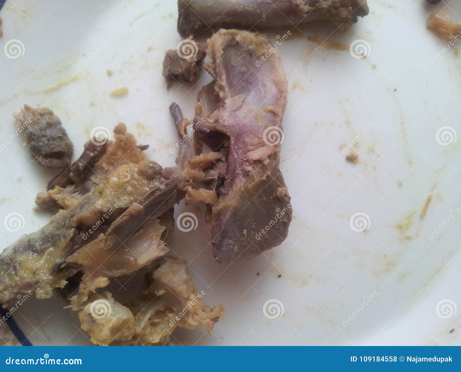 Leftover Chicken Bones in a White Ceramic Plate Stock Photo - Image of ...