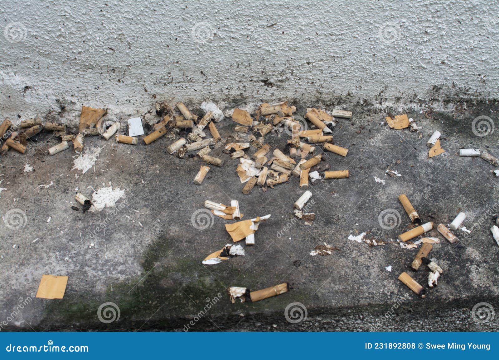 Leftover Cigarette Butts by the Dirty Pavement. Stock Photo - Image of ...
