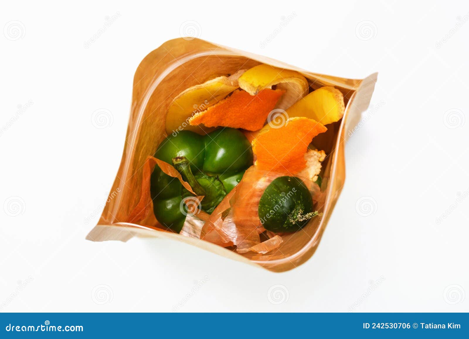 Leftover Food Debris in a Cardboard Bag Close-up on White Background ...