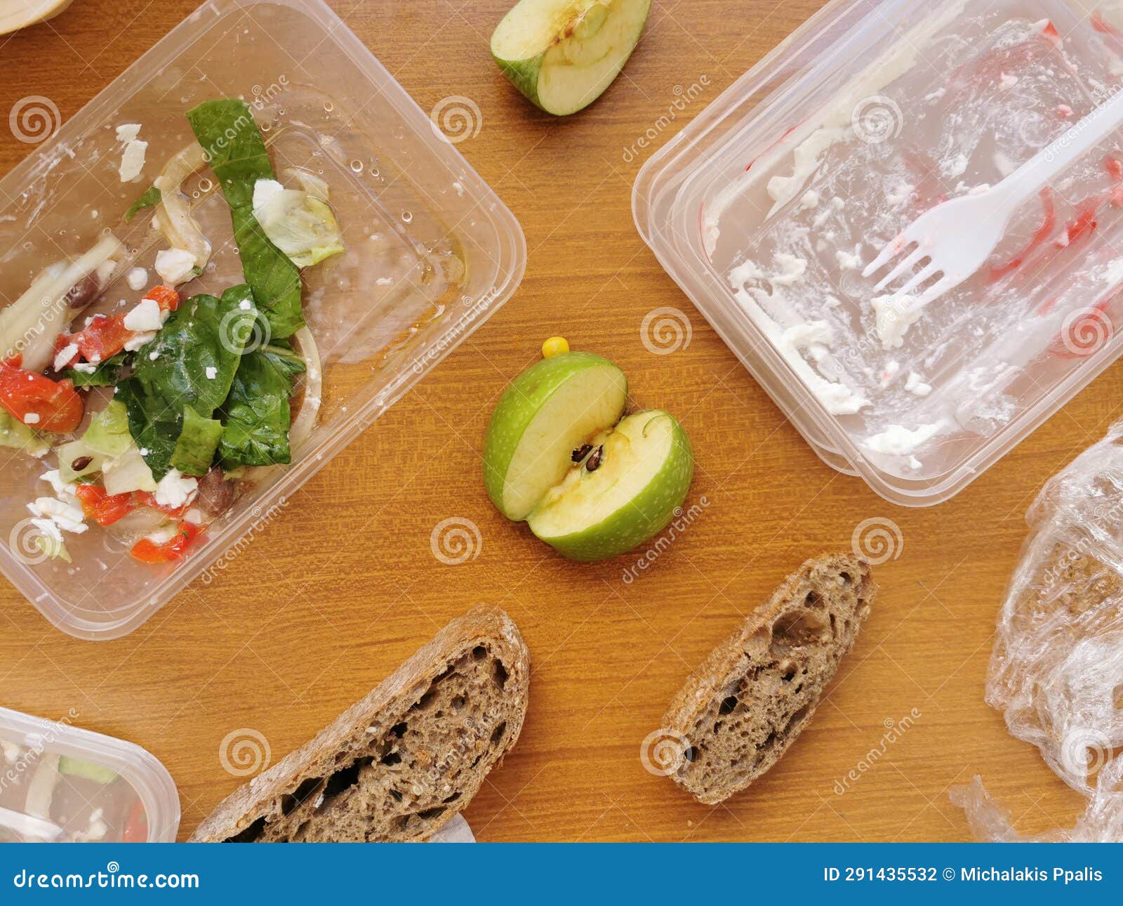 Leftover of Food on Table. Plastic Boxes for Recycling Stock Photo ...
