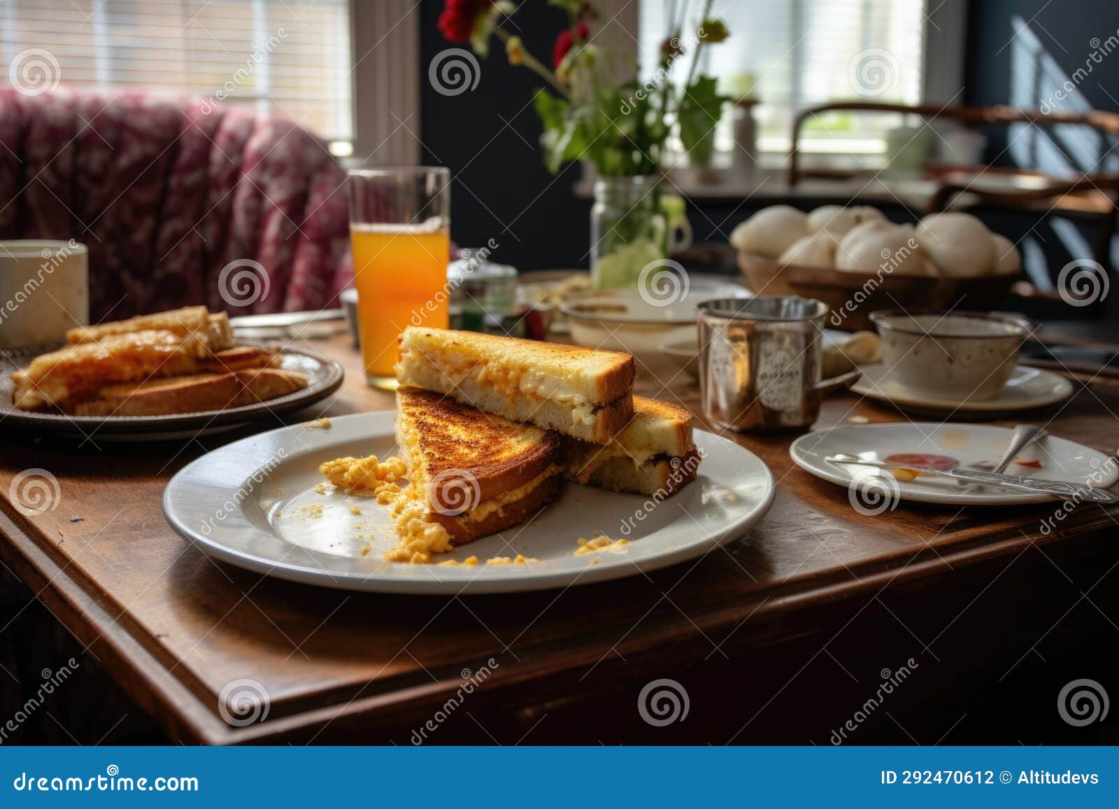 Leftover Grilled Cheese Sandwich on a Dining Table Stock Photo - Image ...