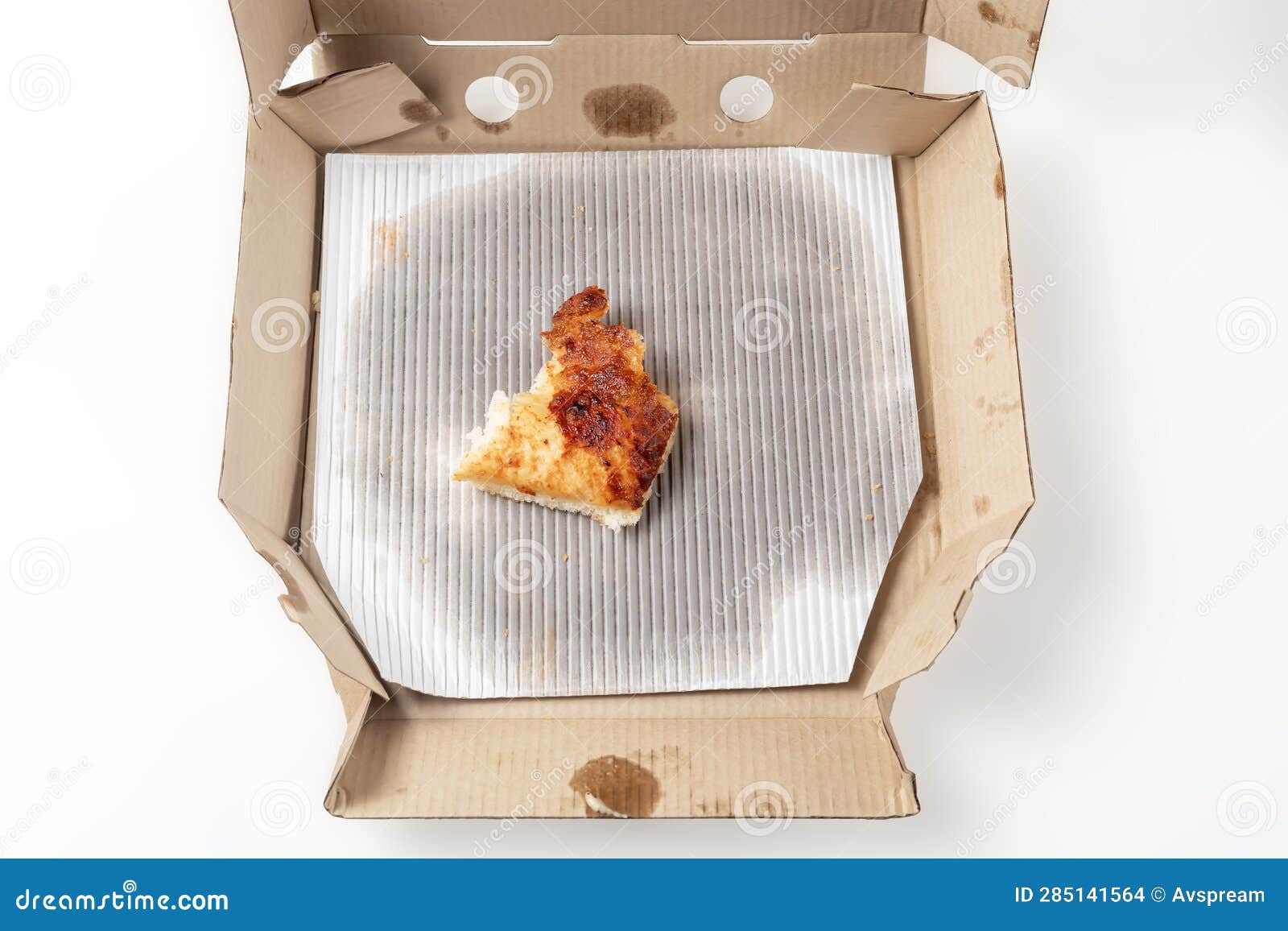 Leftover Pizza in an Open Cardboard Pizza Box. Top View Stock Photo ...