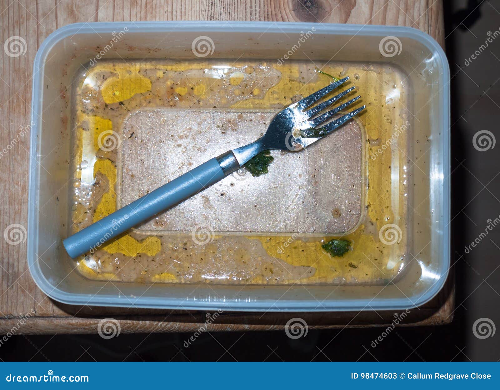 Leftovers Eaten and Dirty Tupperware and Fork Empty Unclean Stock Image ...