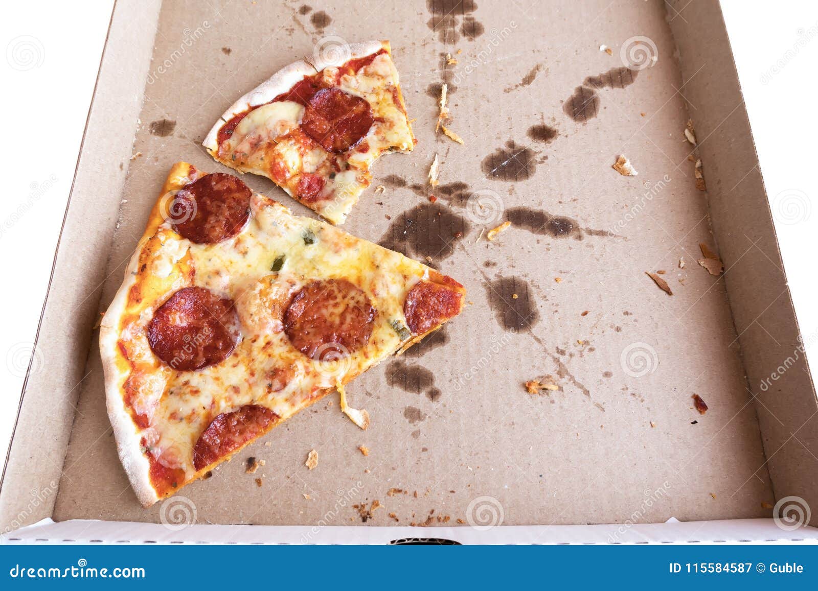 Leftovers of Pizza in a Takeaway Box. an Empty Pizza Box with One Scrap ...