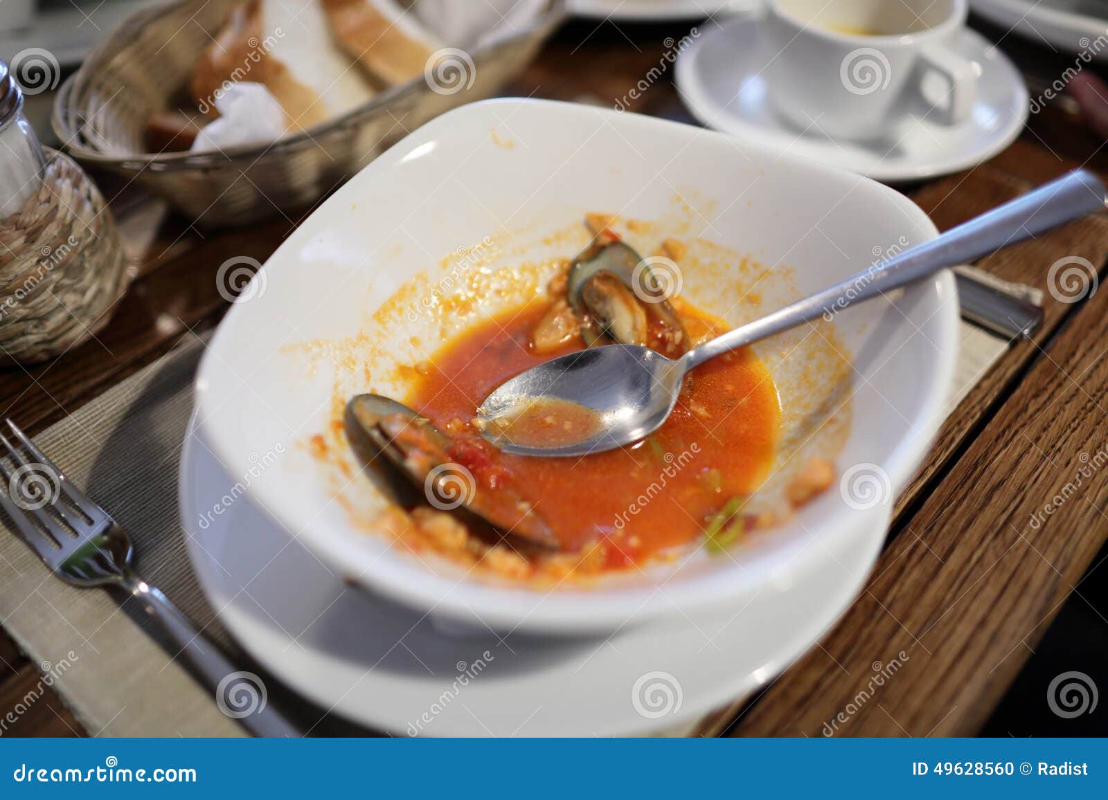 Leftovers of Tomato Soup with Seafood Stock Photo - Image of dinner ...