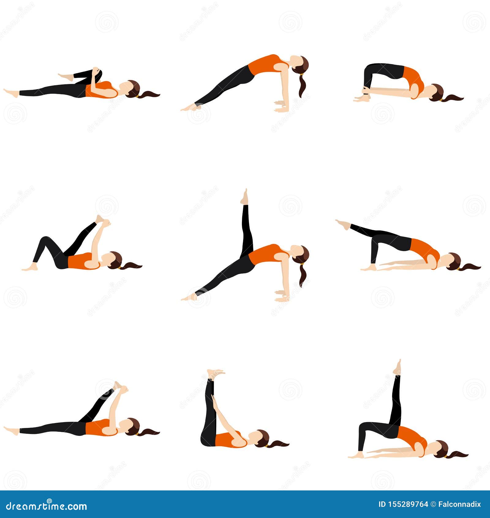 Leg Extention Yoga Poses Set Stock Vector - Illustration of position ...