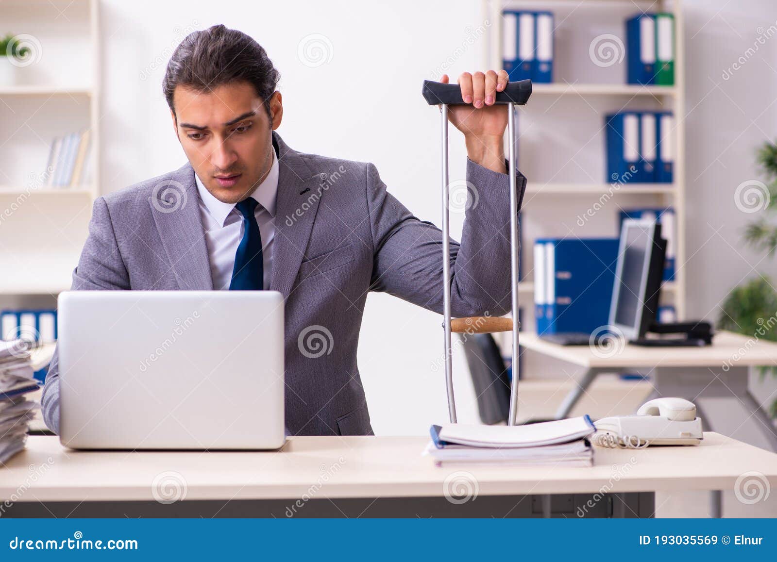 Leg Injured Employee in the Office Stock Image - Image of fractured ...