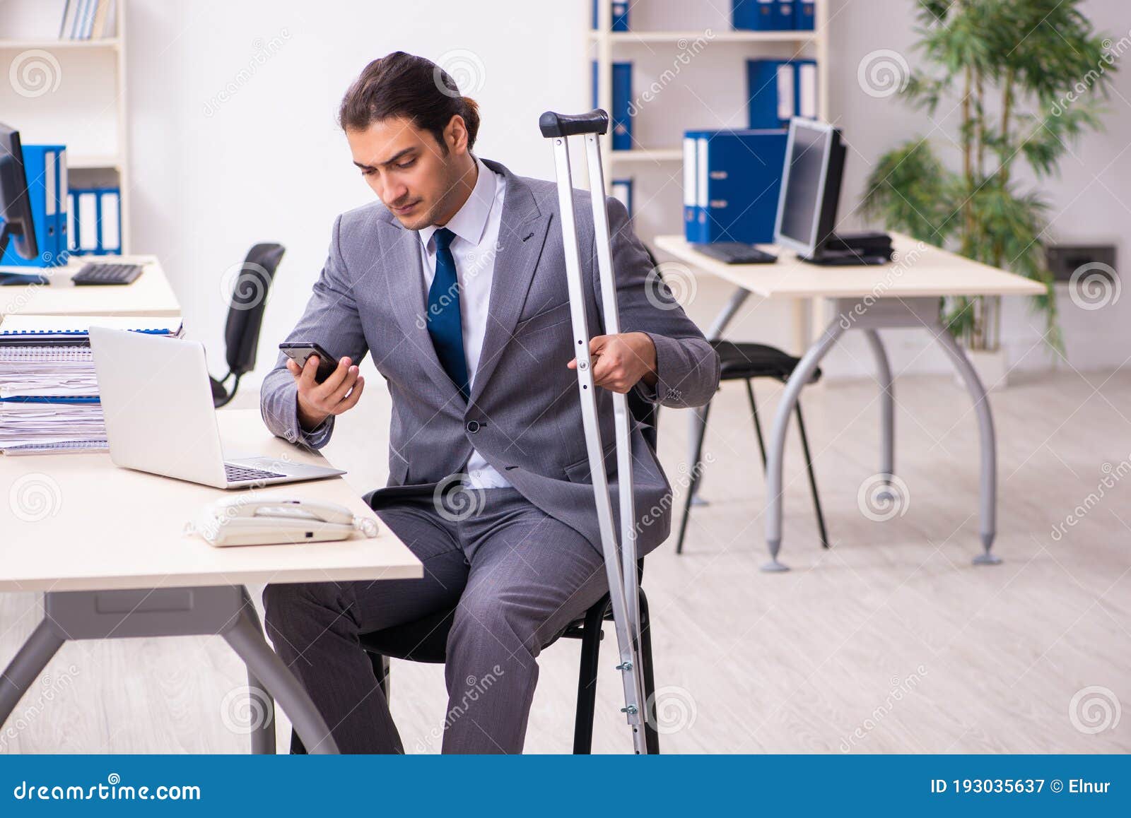 Leg Injured Employee in the Office Stock Image - Image of manager ...