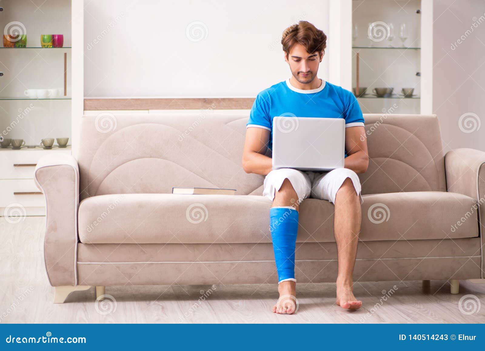 The Leg Injured Young Man on the Sofa Stock Image - Image of painful ...