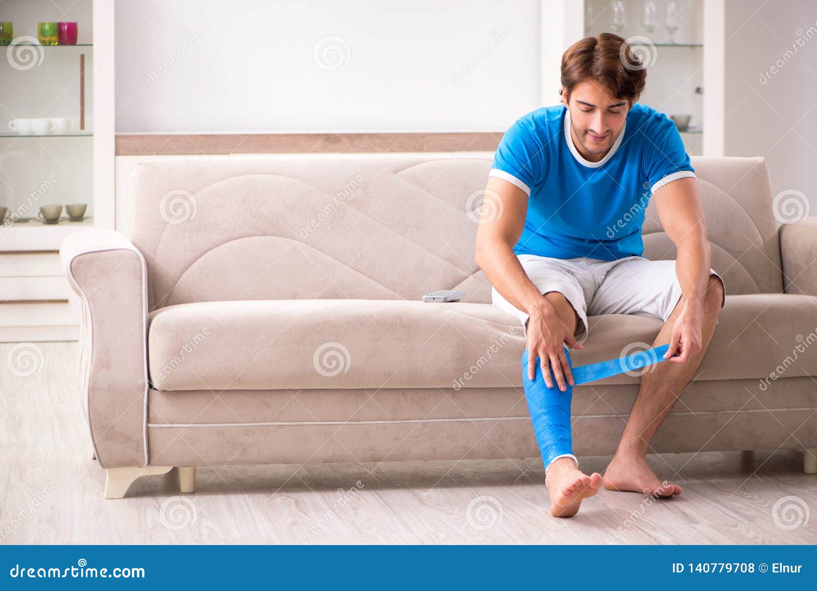 The Leg Injured Young Man on the Sofa Stock Photo - Image of bone ...