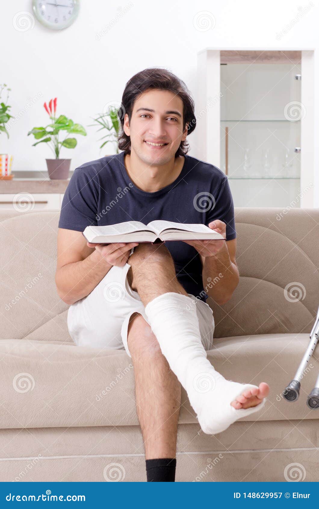 Leg Injured Young Man Suffering at Home Stock Image - Image of injured ...