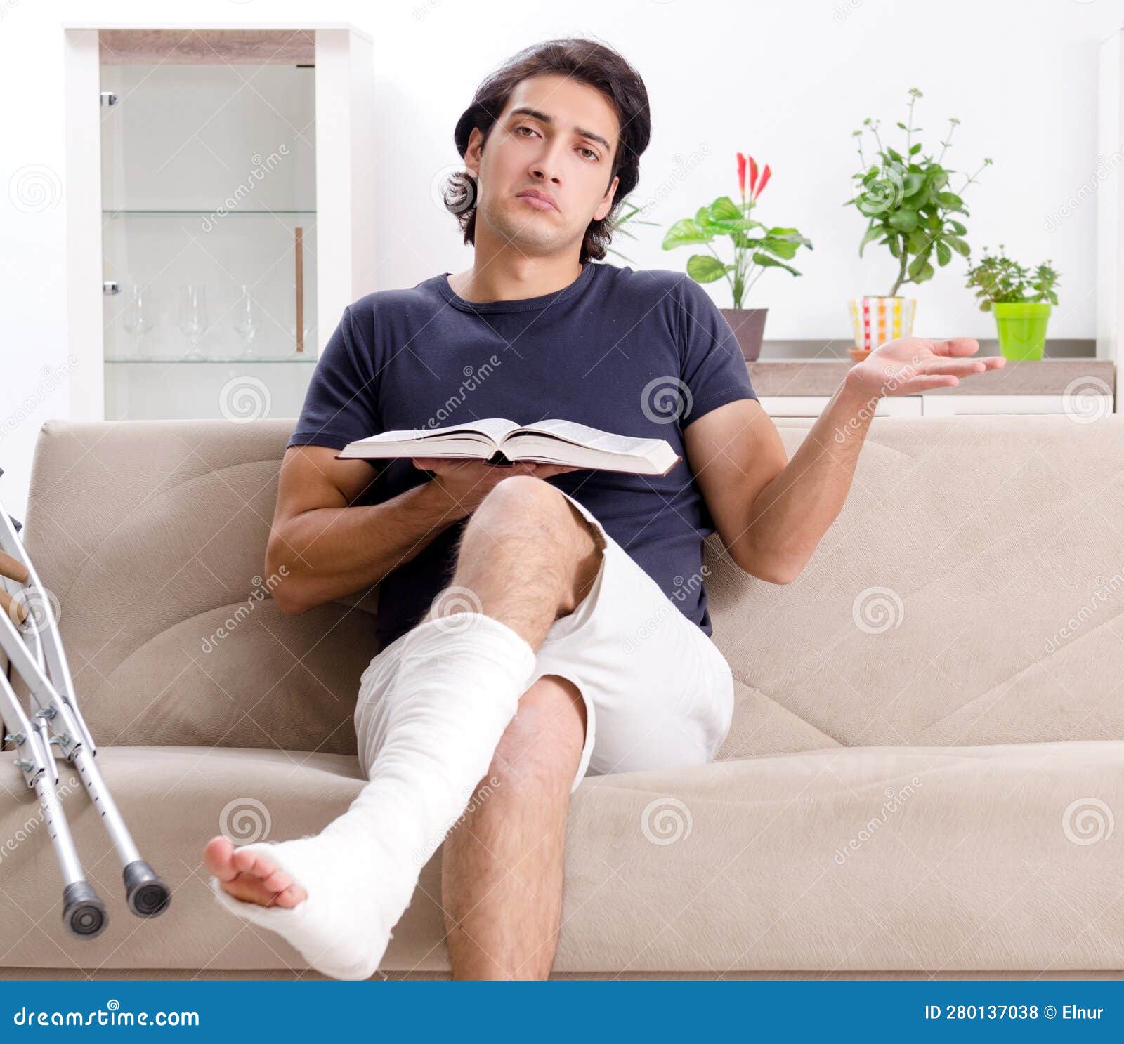 Leg Injured Young Man Suffering at Home Stock Photo - Image of fracture ...