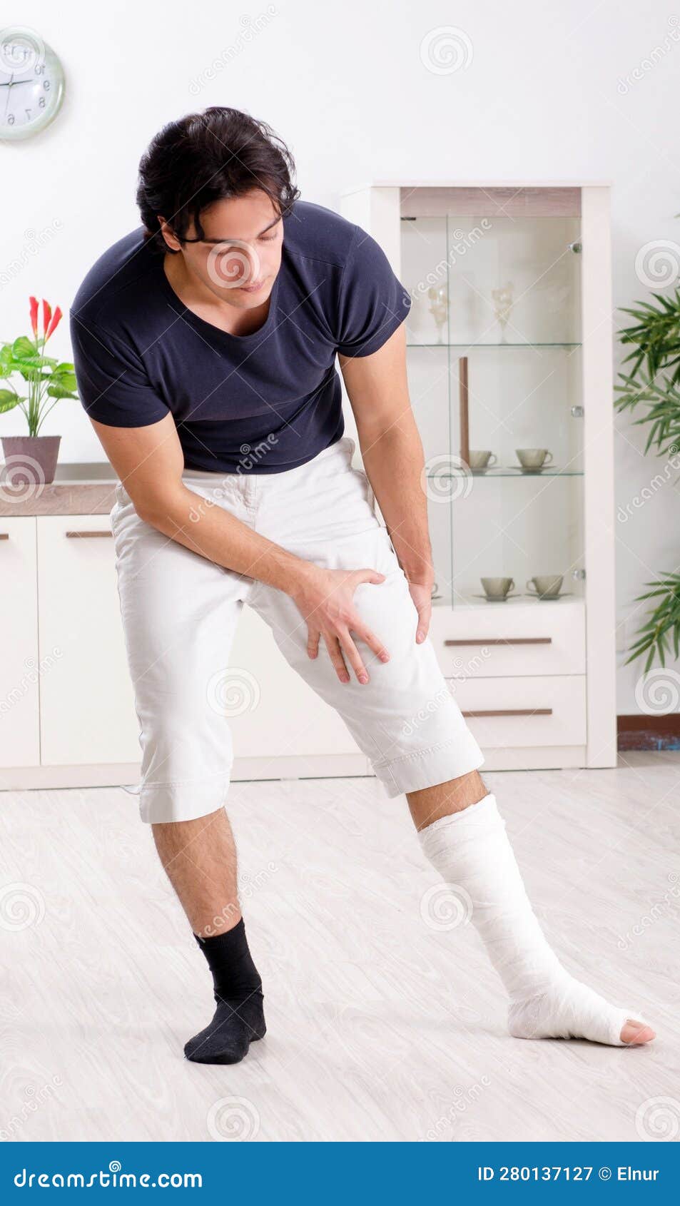 Leg Injured Young Man Suffering at Home Stock Image - Image of ache ...