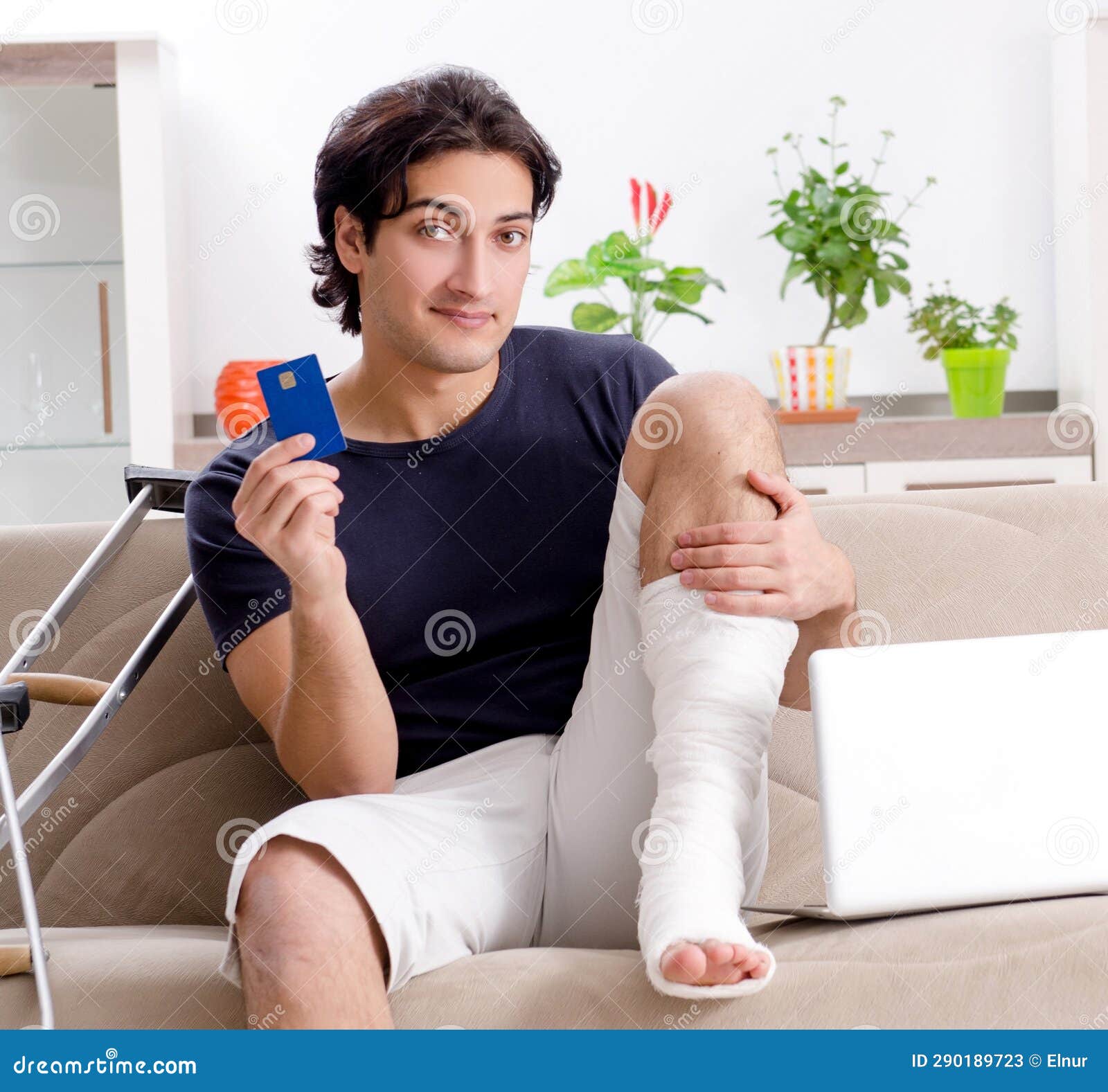 Leg Injured Young Man Suffering at Home Stock Image - Image of ...