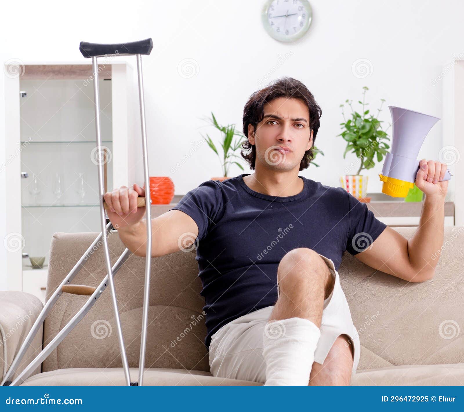 Leg Injured Young Man Suffering at Home Stock Image - Image of bullhorn ...