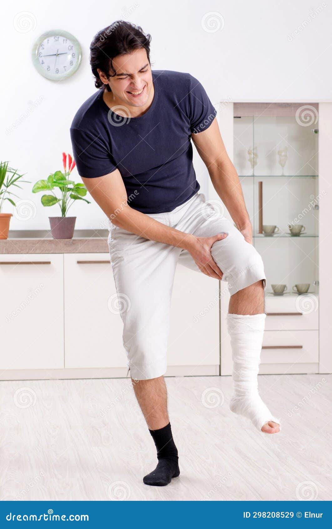 Leg Injured Young Man Suffering at Home Stock Image - Image of bone ...