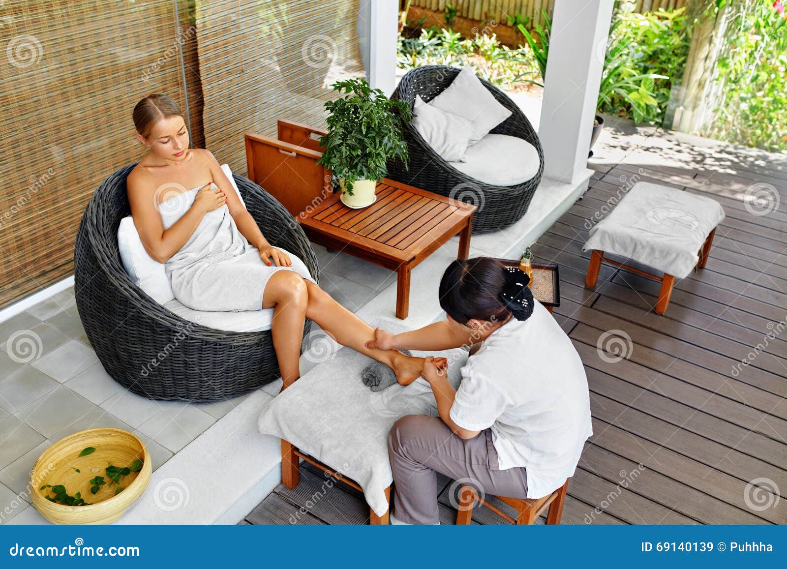 Leg Massage Spa Therapy Body Care Masseur Massaging Female Leg Stock