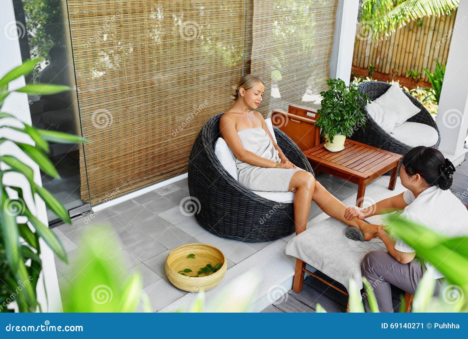 Leg Massage Spa Therapy Body Care Masseur Massaging Female Leg Stock