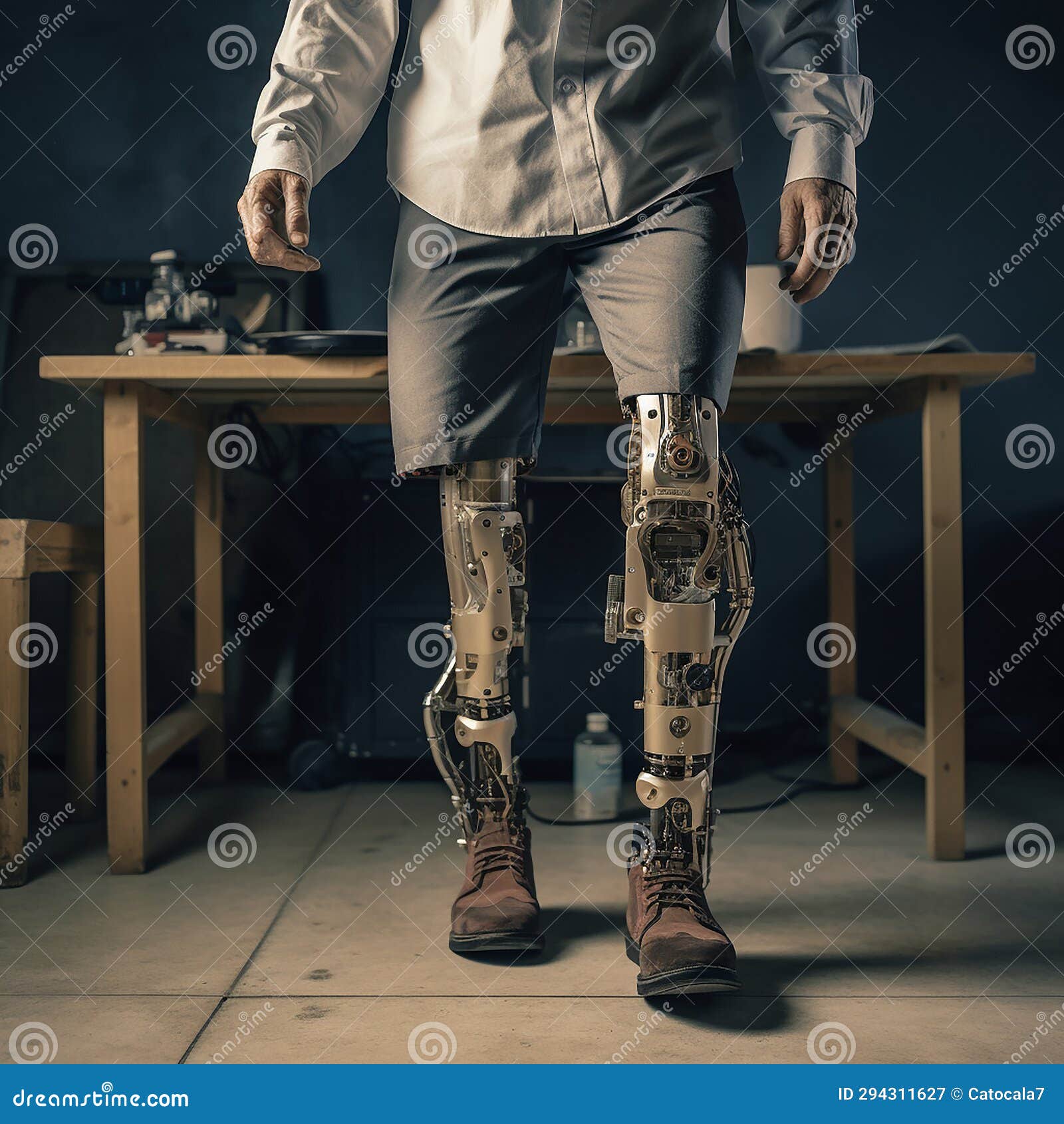 Close-up Of Disabled Young Man With Prosthetic Leg Walking On Street ...