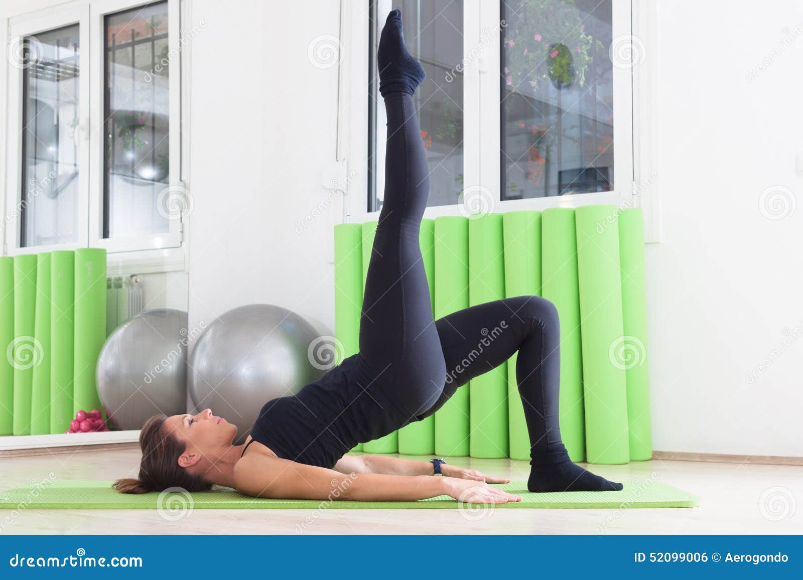 Leg pilates stretch stock photo. Image of instructor - 52099006