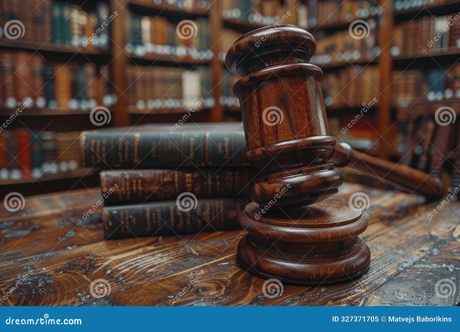 Legal Gavel on Table with Library Background, Symbol of Justice in a ...