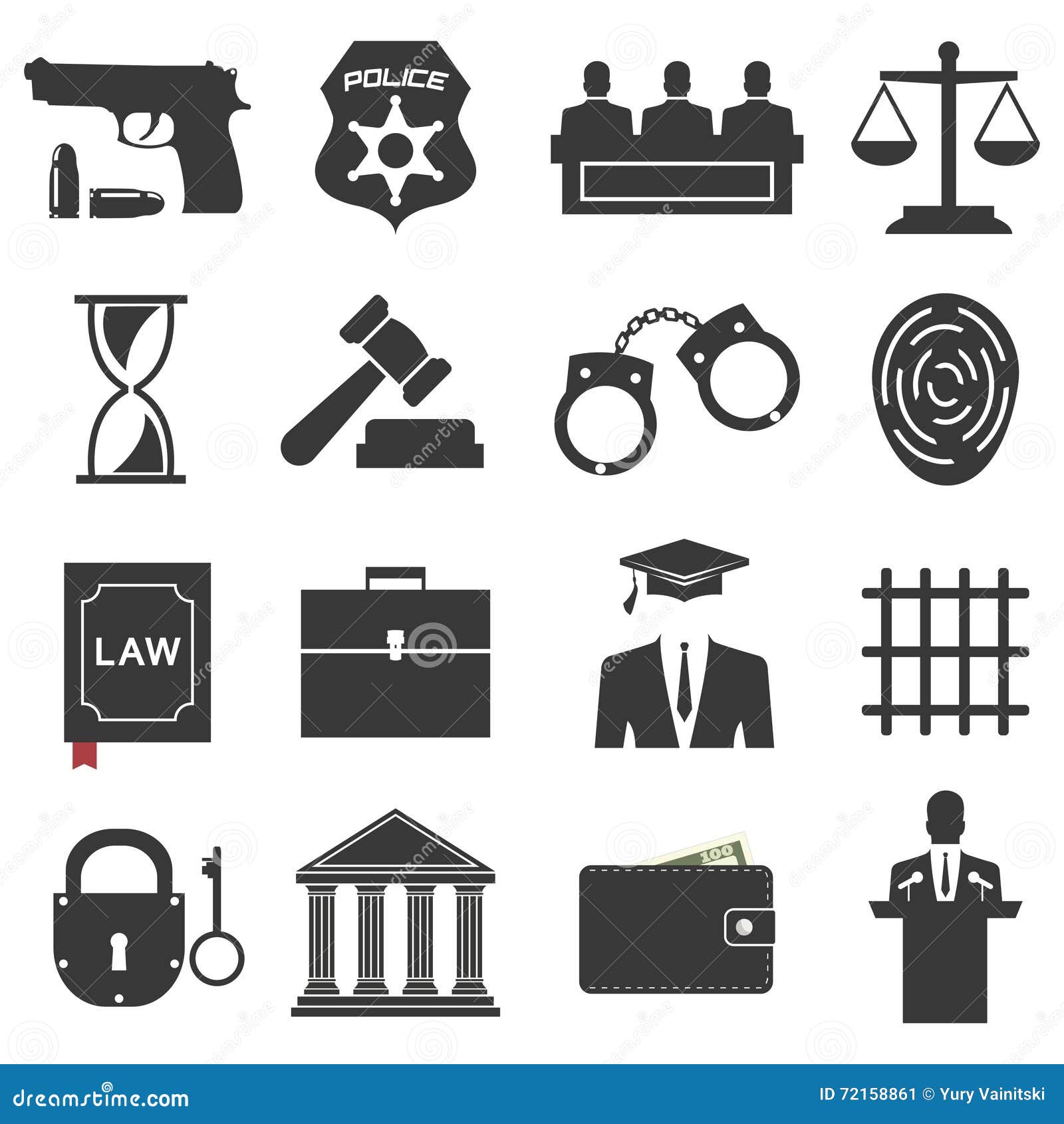 Legal, Law and Justice Icon Set Stock Vector - Illustration of judge ...