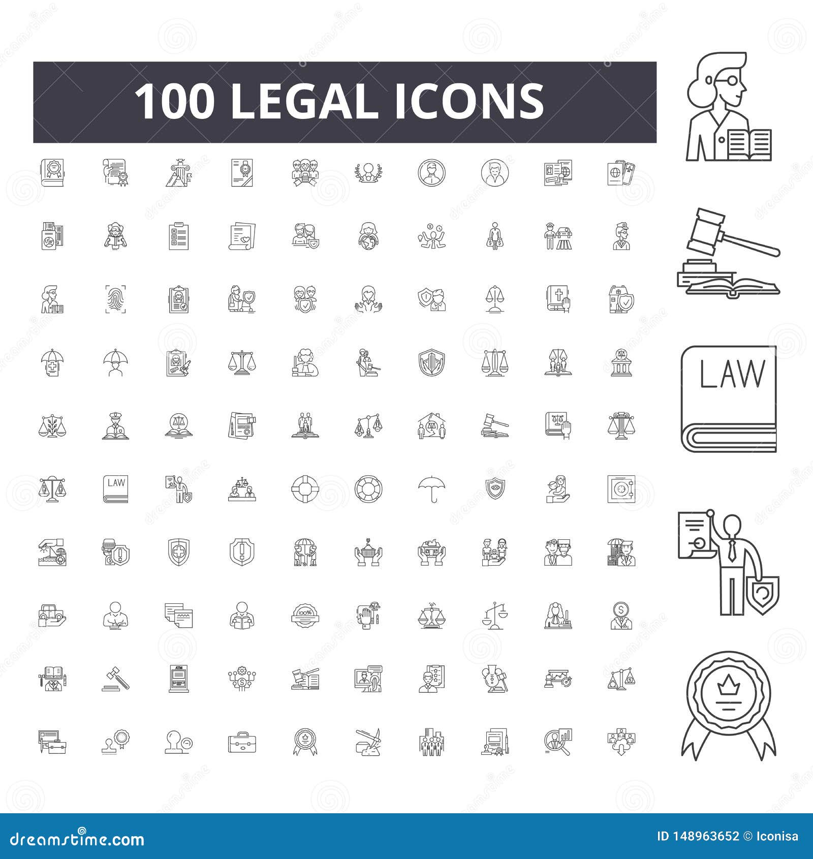 Legal Line Icons Signs Vector Set Outline Illustration Concept Stock