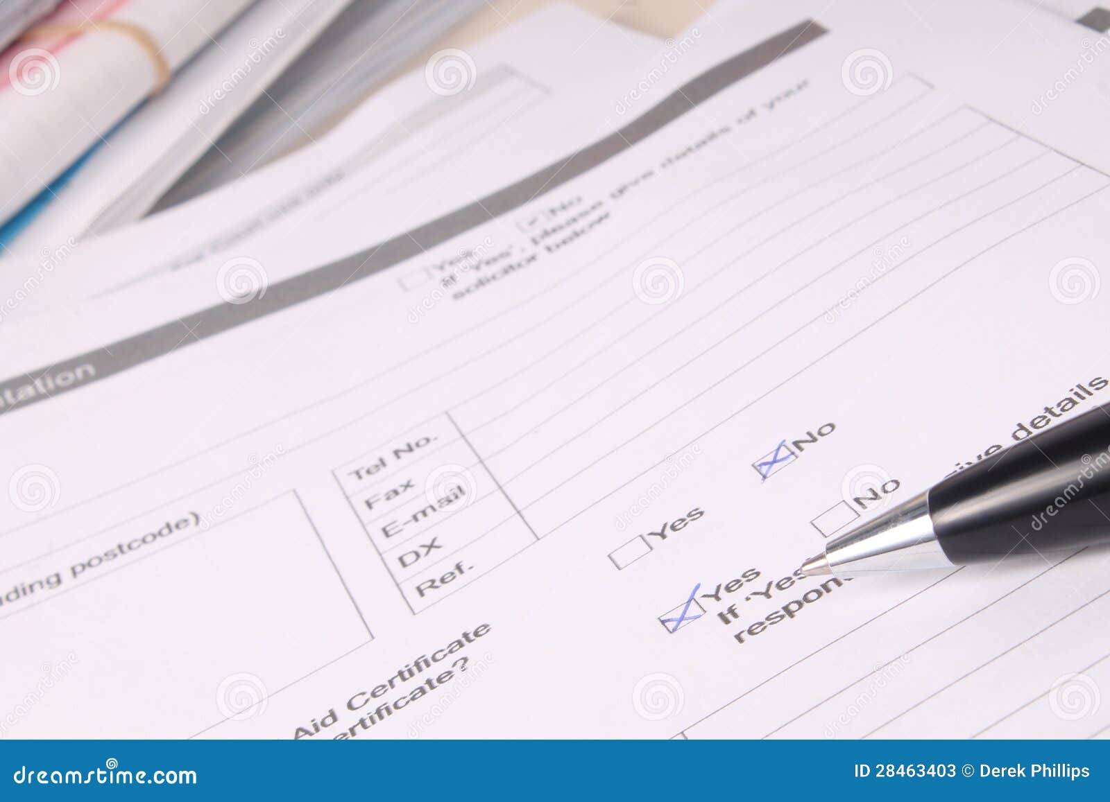 Legal Paperwork Form Yes & No Stock Image - Image of date, office: 28463403