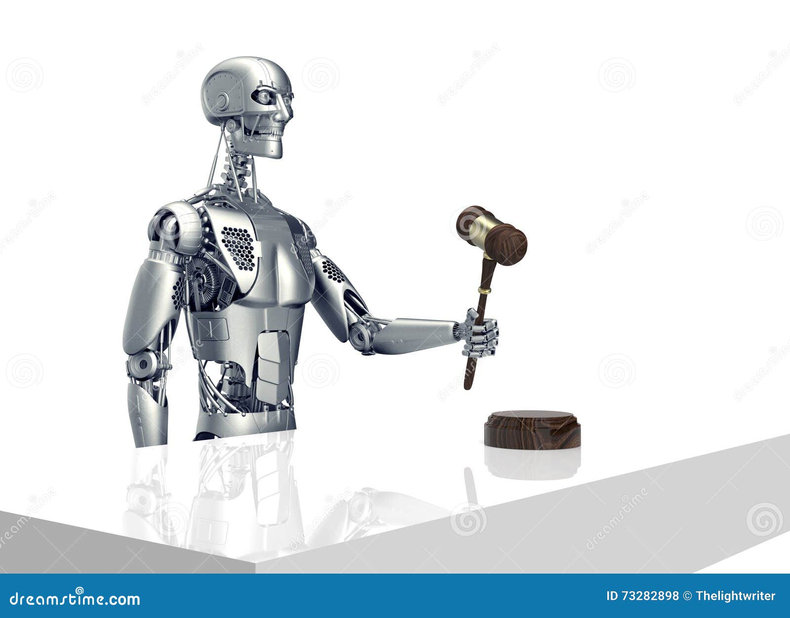 Legales Computerrichterkonzept, Roboter Mit Hammer, Illustration 3D ...