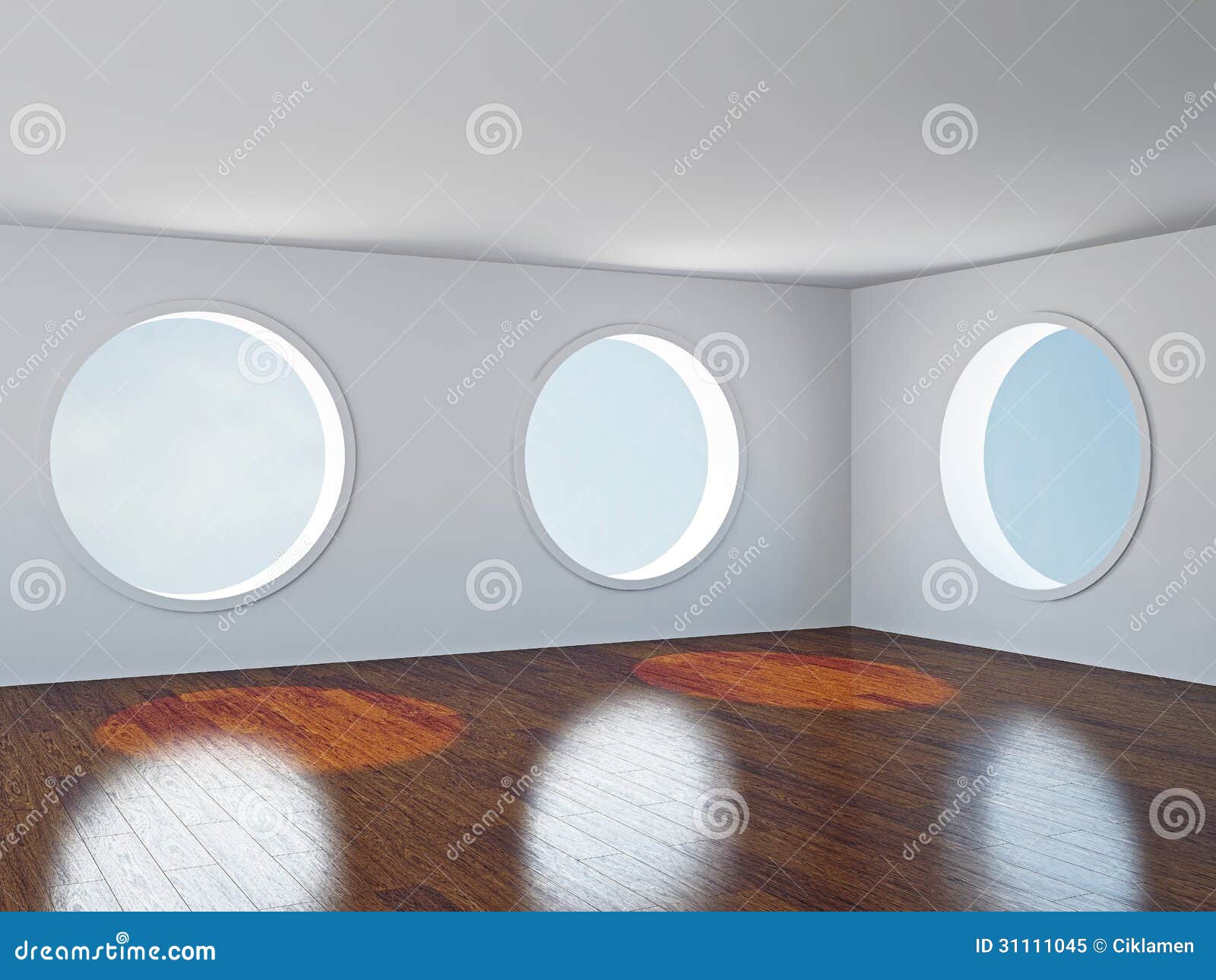 Lege ruimte met vensters stock illustratie. Illustration of echt - 31111045