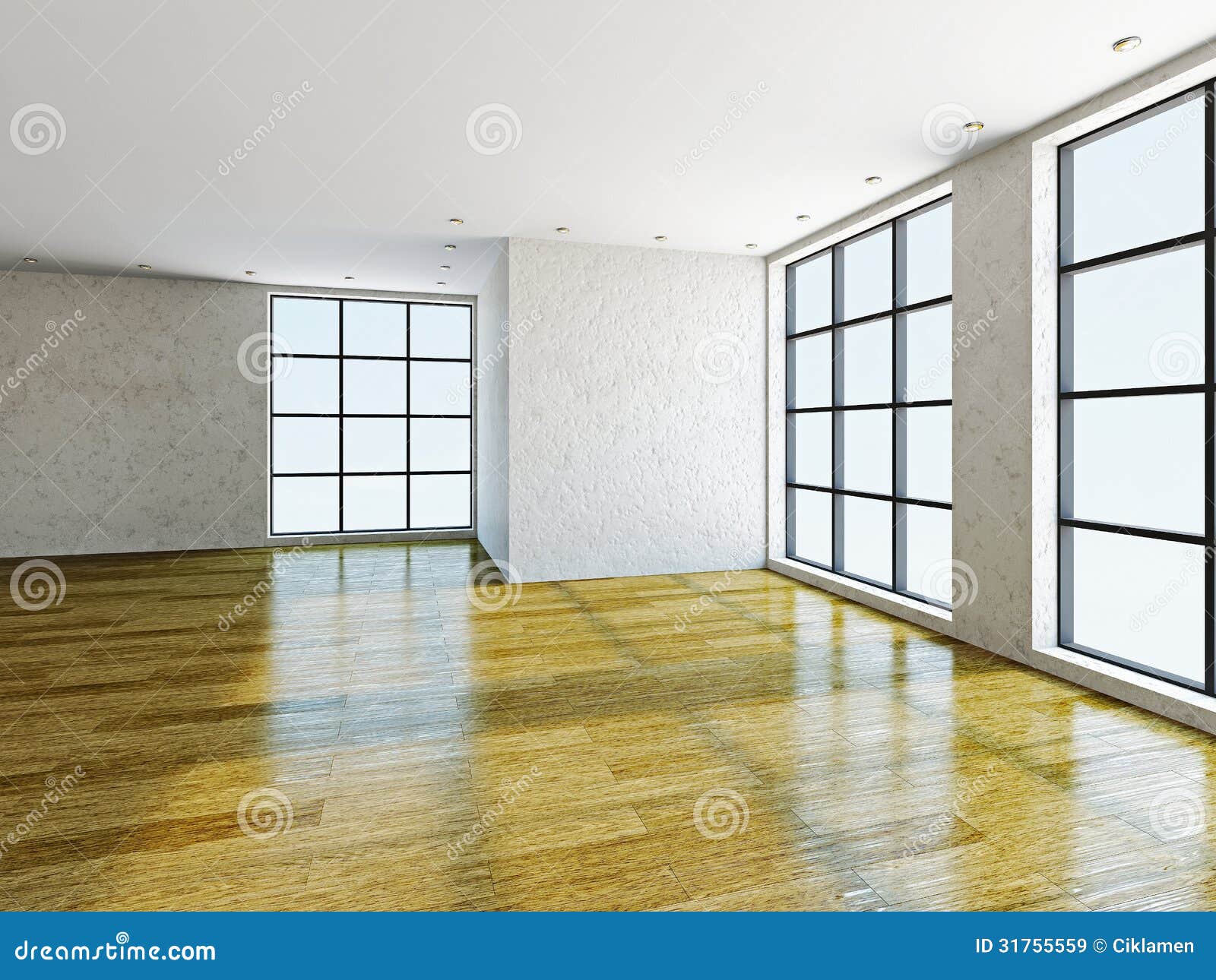 Lege ruimte met vensters stock illustratie. Illustration of verbetering ...