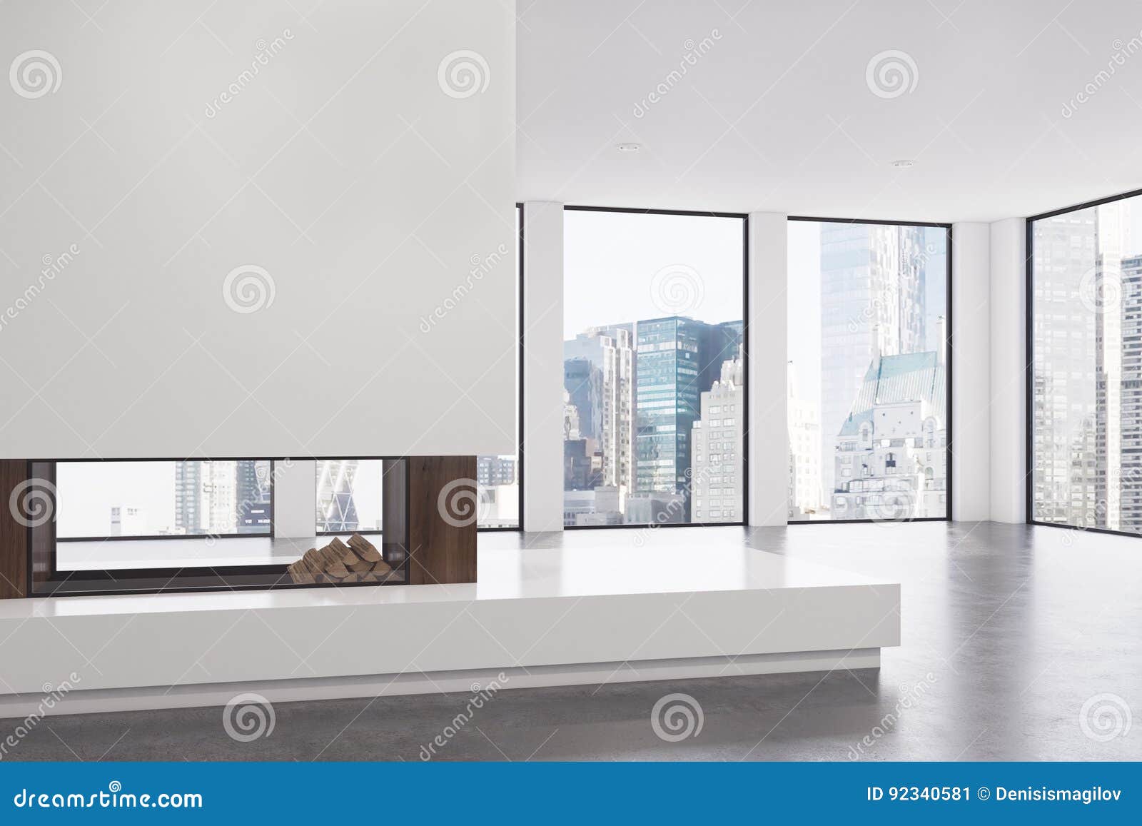 Lege Woonkamer Met Open Haard, Hoek Stock Illustratie - Illustration of ...