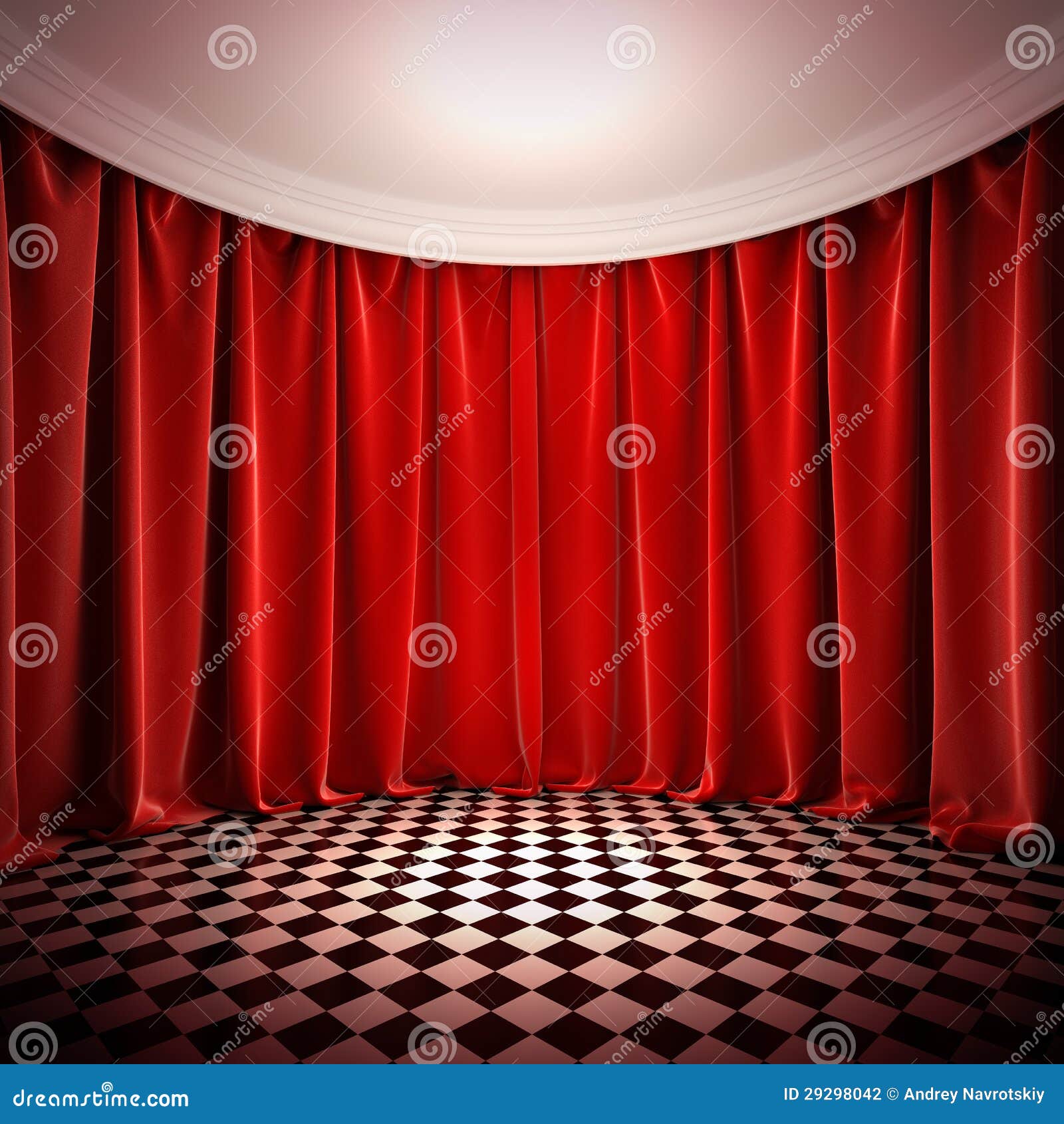 Lege Zaal Met Rode Gordijnen. Stock Illustratie - Illustration of ...