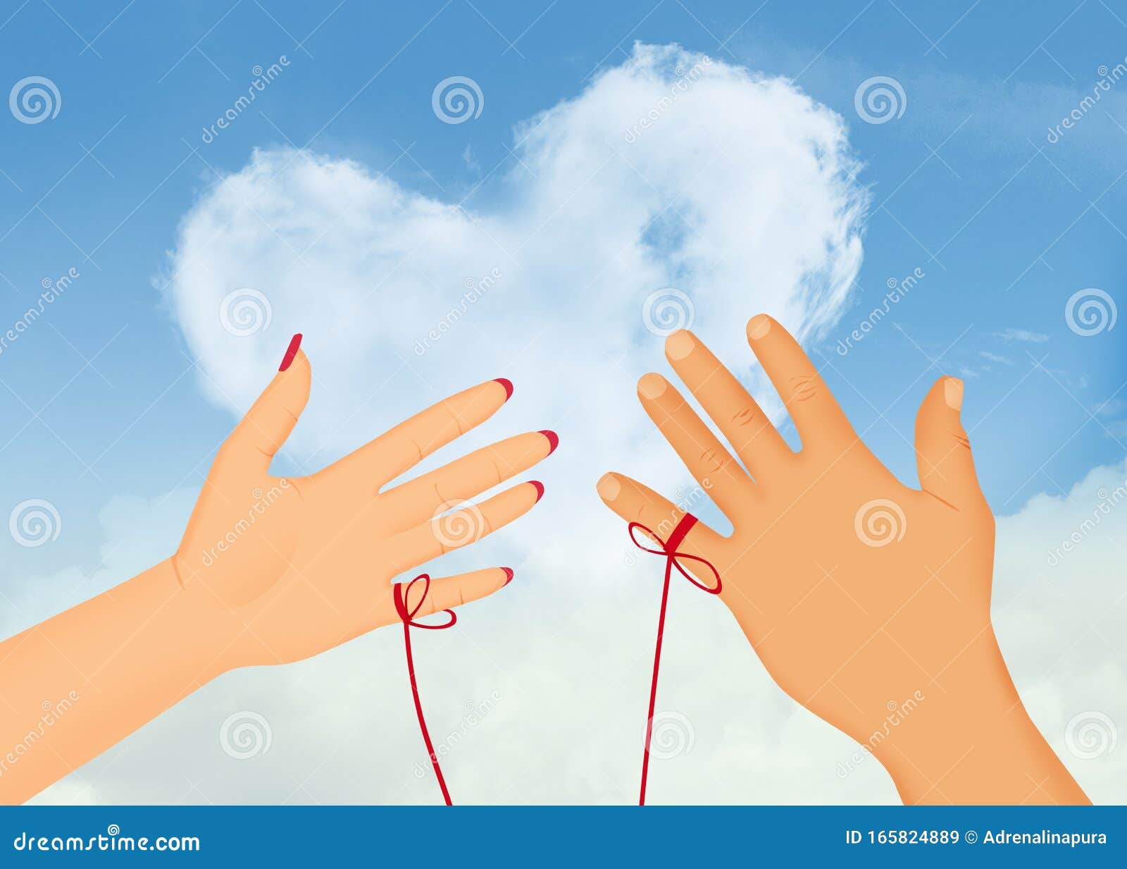 The Legend of the Red Thread Stock Illustration - Illustration of soul ...