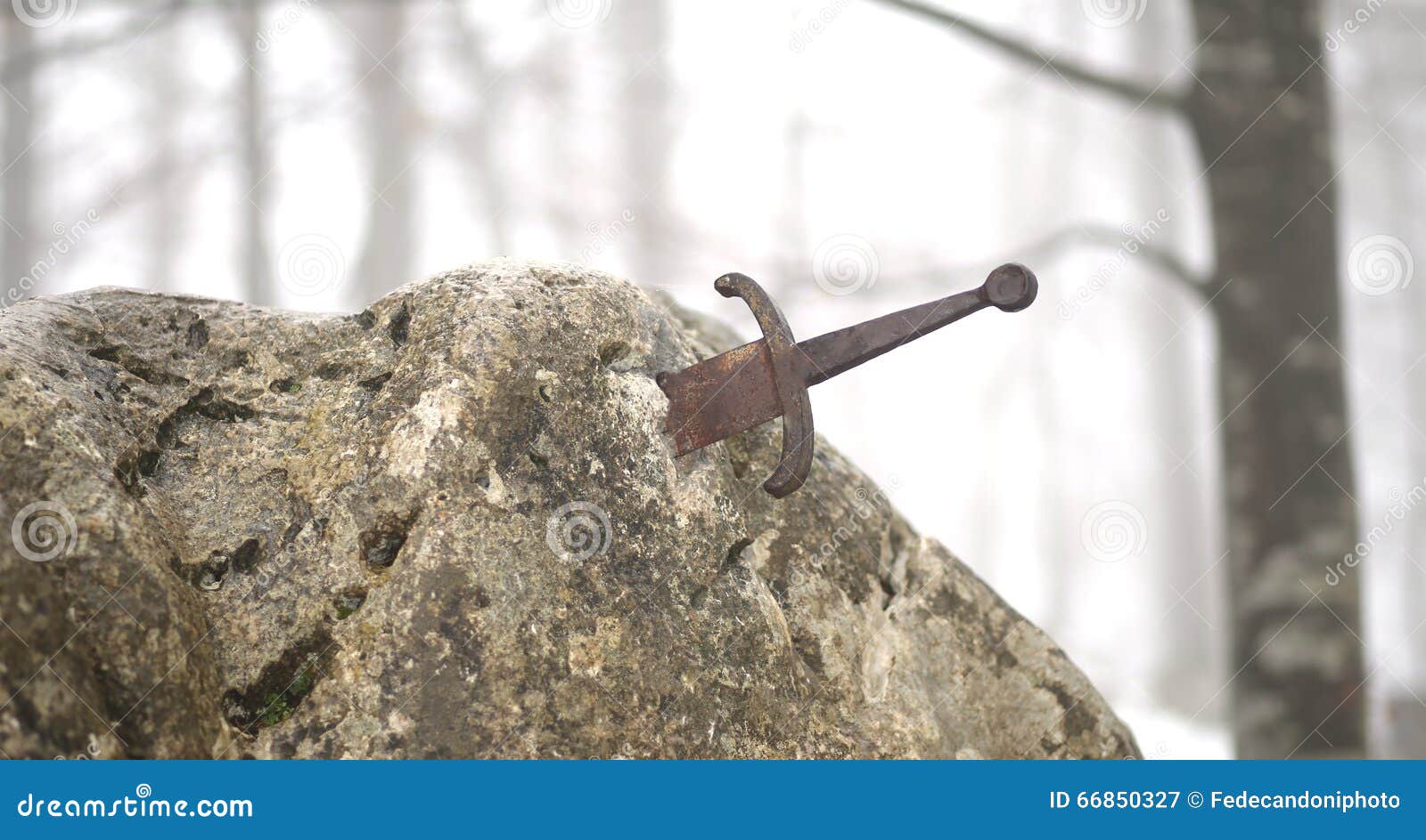 Legendary Excalibur Sword into the Stone in the Middle of the Forest ...