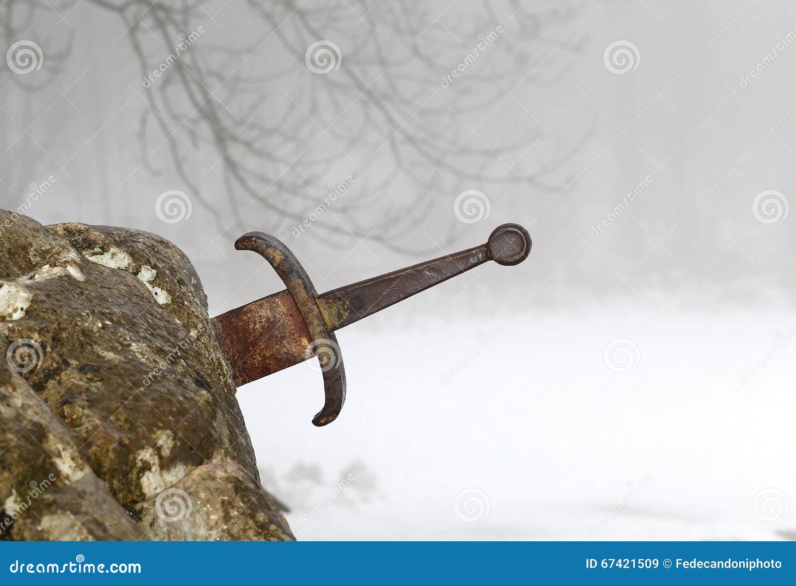 Legendary Excalibur Sword into the Stone in the Middle of the Forest ...