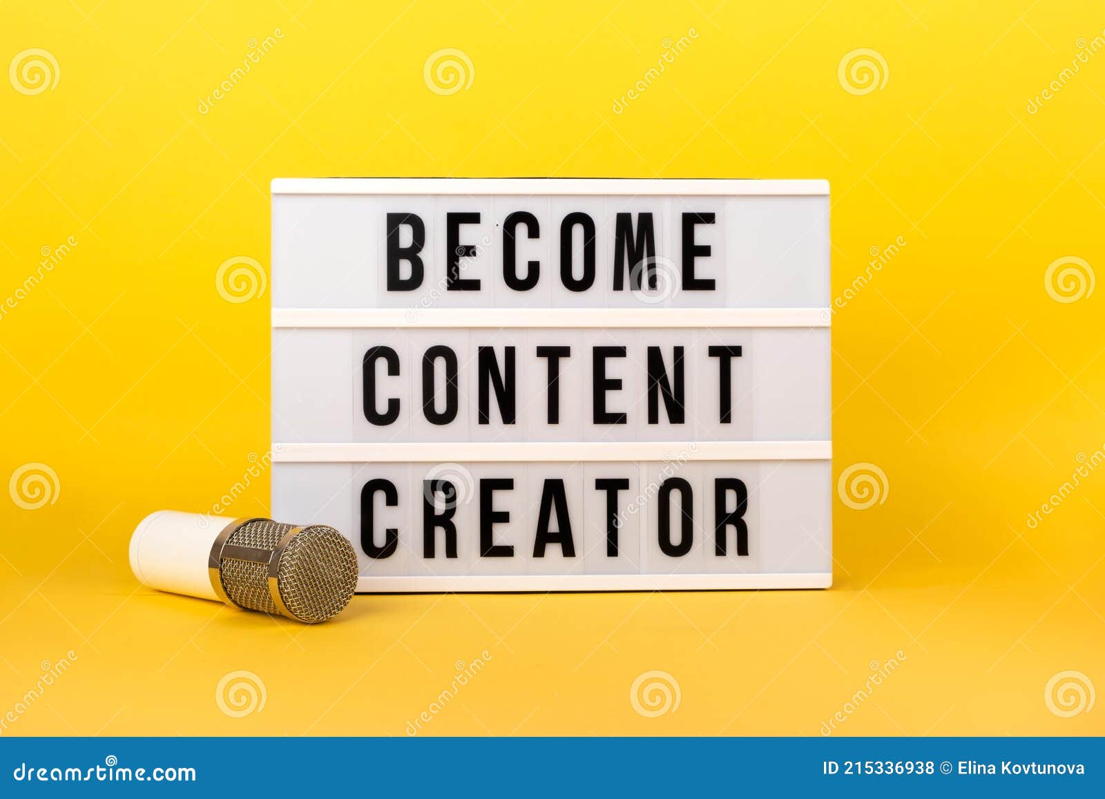 Leght Box Become Content Creator on Red Abstract Background . Content ...