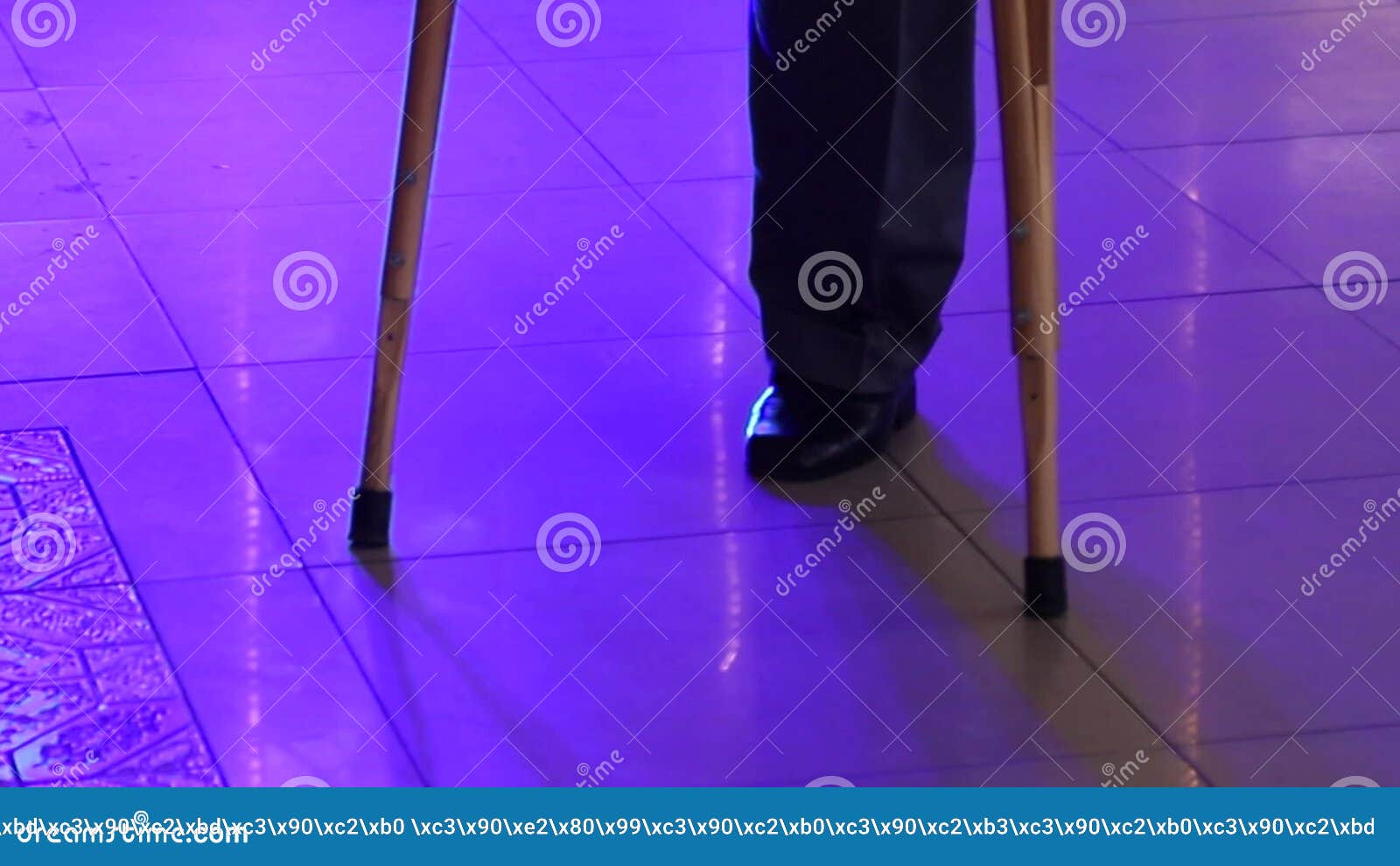 Legless Disabled Man Walks on Crutches Indoors Stock Footage - Video of ...