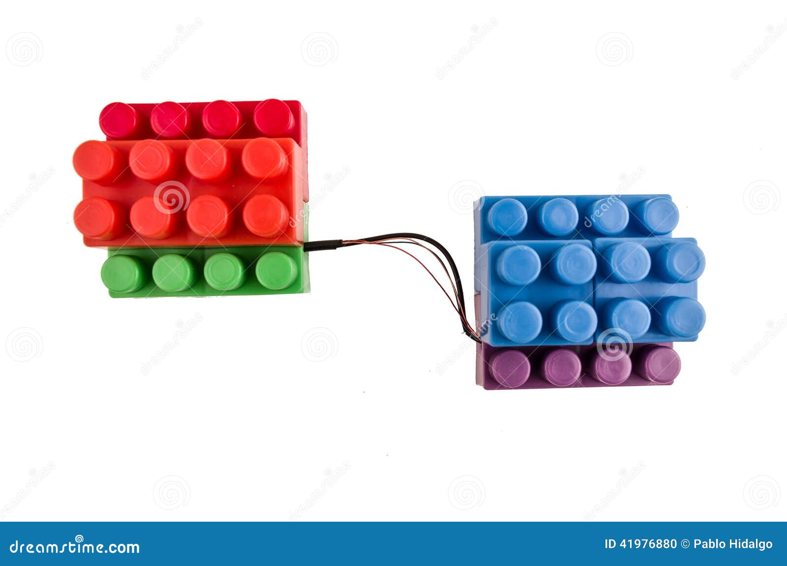 Lego Bricks Connected with Wires Stock Photo - Image of buildingblock ...