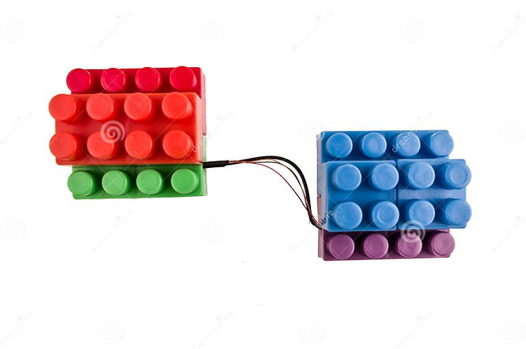 Lego Bricks Connected with Wires Stock Photo - Image of buildingblock ...