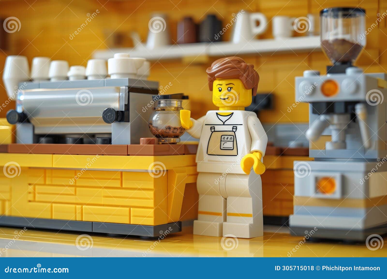 A Lego Coffee Shop Which Waiter Making Coffee. Ai Generative Stock ...